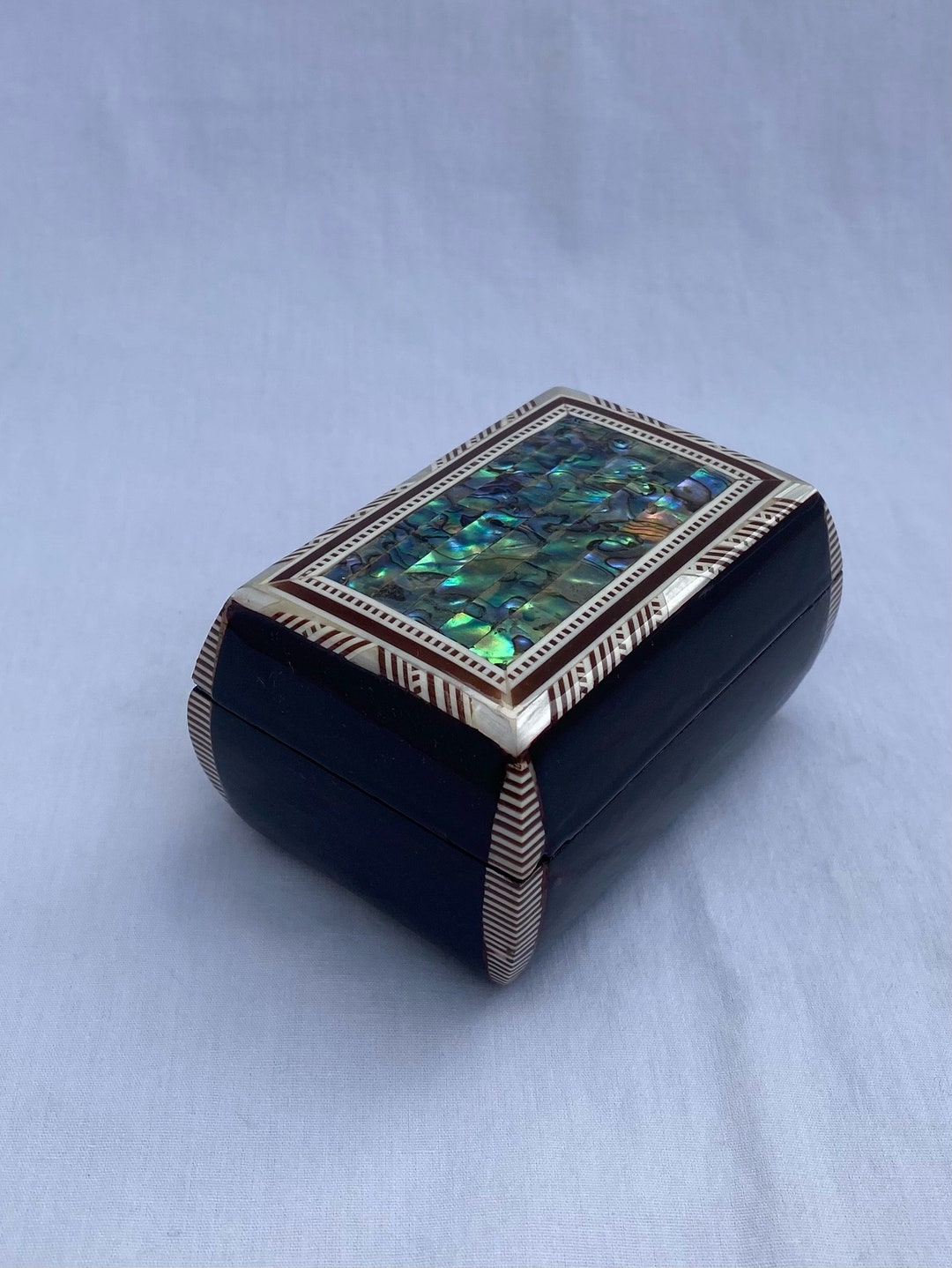 Egyptian Inlaid Wood Handmade Mother of Pearl Paua Shell Jewelry Ring ...
