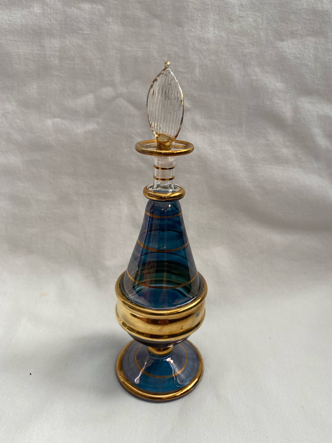 Egyptian Glass Gold Accent Perfume Bottle Mouth Blown Red Blue Green 6. ...