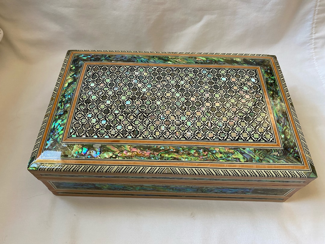 Egyptian Mother of Pearl Paua Shell Handmade Beech Wood Inlaid Jewelry ...