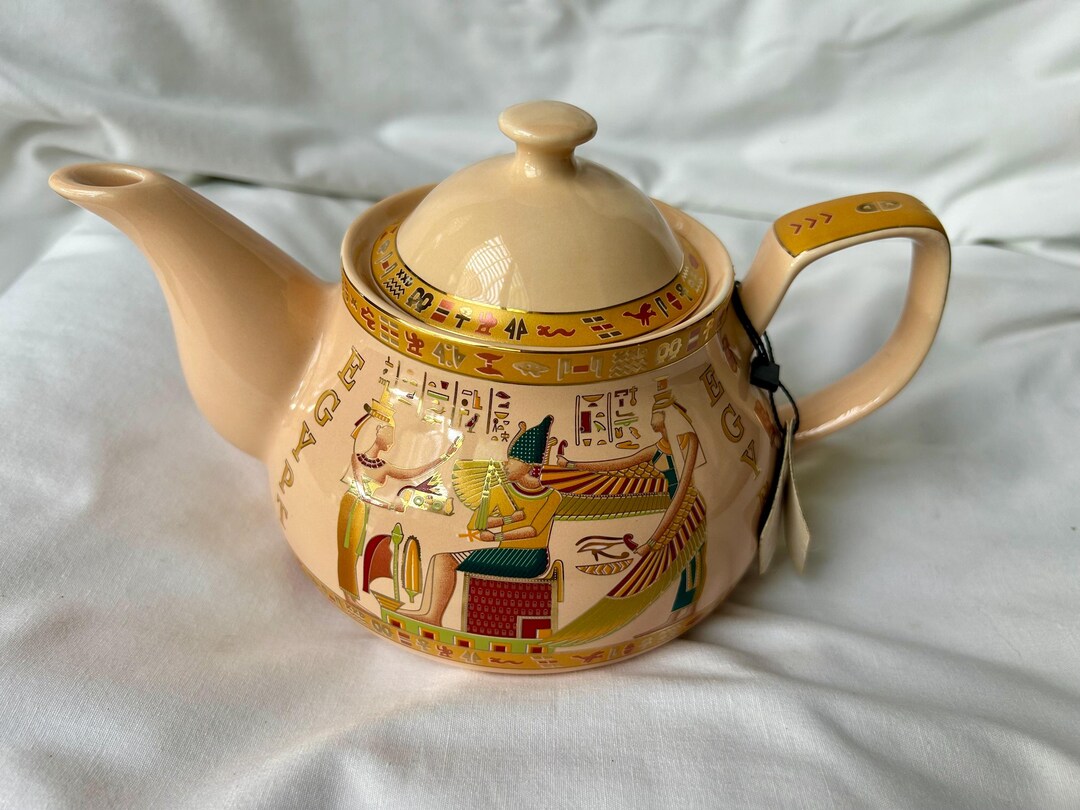 Egyptian Porcelain Tea Pot Cattle Pink Pharaoh Cat Bastet King Tut ...