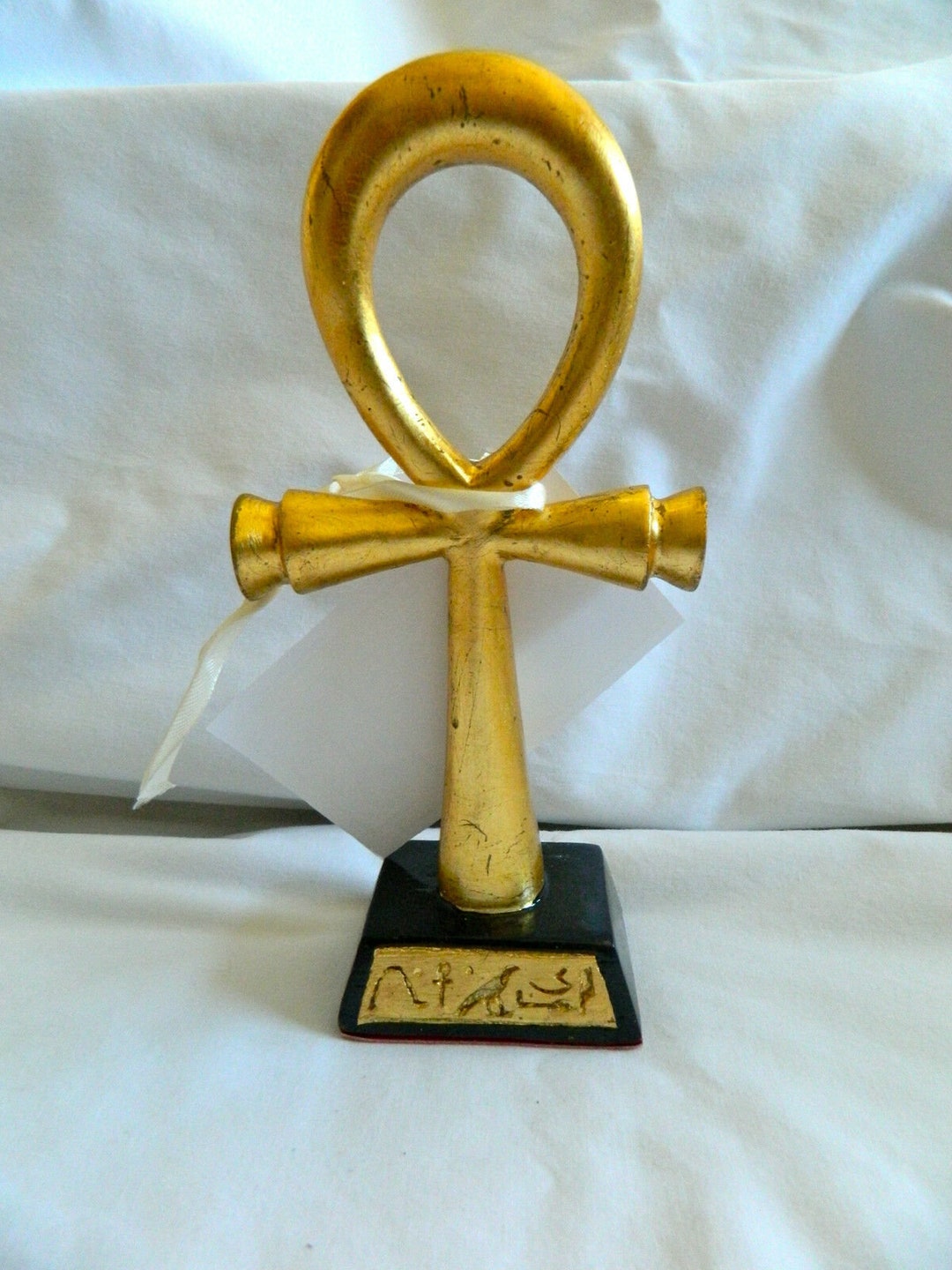 Egyptian Resin Ankh Statue Gold Leaf on Black Base 7.25" Beautiful ...