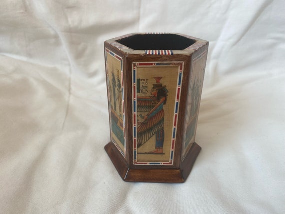 Egyptian Papyrus Painting Desk Pen Holder Pharoah Mother of | Etsy