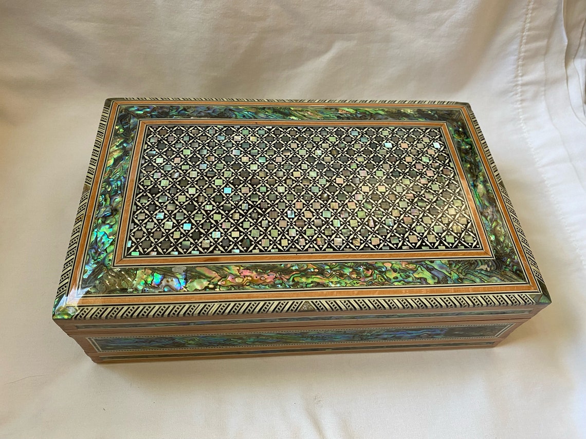 Egyptian Mother of Pearl Paua Shell Handmade Beech Wood Inlaid Jewelry ...
