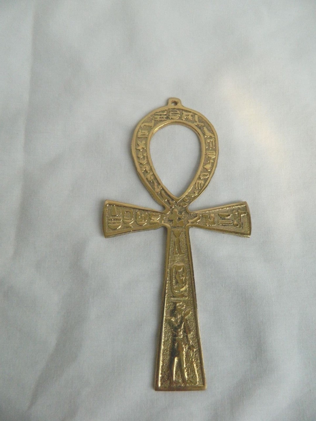 Egyptian Brass Ankh Engraved Hieroglyphics Handmade Wall Pendant 5.5 ...