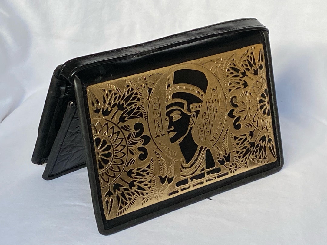 Egyptian Camel Leather Woman Purse Bag Black Gold Coronation Scene or ...
