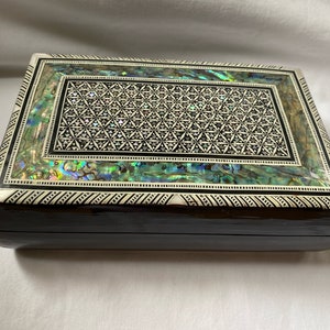 Egyptian Inlaid Paua Shell Mother of Pearl Convex Black/brown Jewelry ...