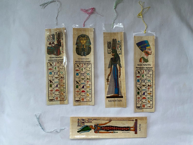 Set of 5 Egyptian Papyrus Paper Painting Bookmarks Pharaoh Nefertiti ...