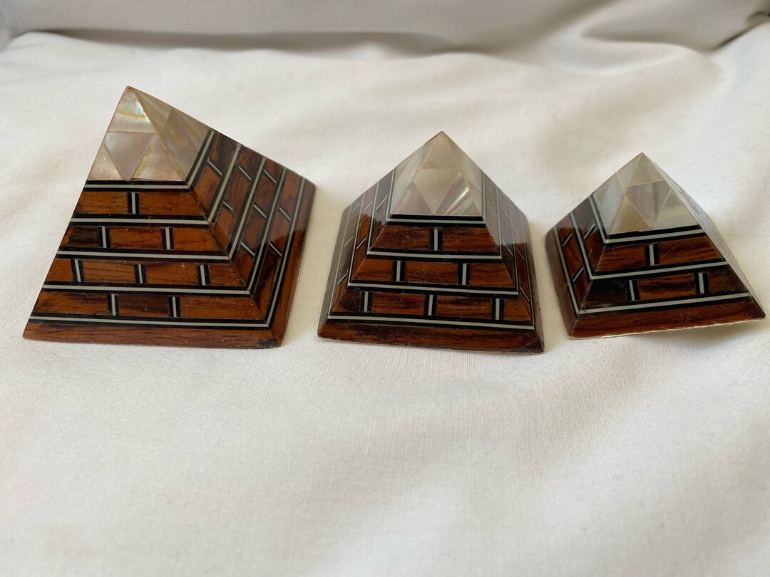Small Egyptian Wooden Pyramid Set Inlaid Pau Shell Brown 3 Pieces 2.25 ...