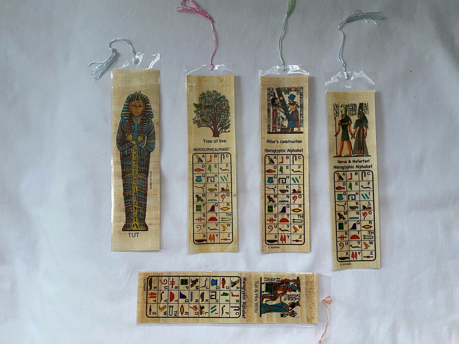 Set of 5 Egyptian Papyrus Paper Painting Bookmarks Pharaoh Nefertiti ...