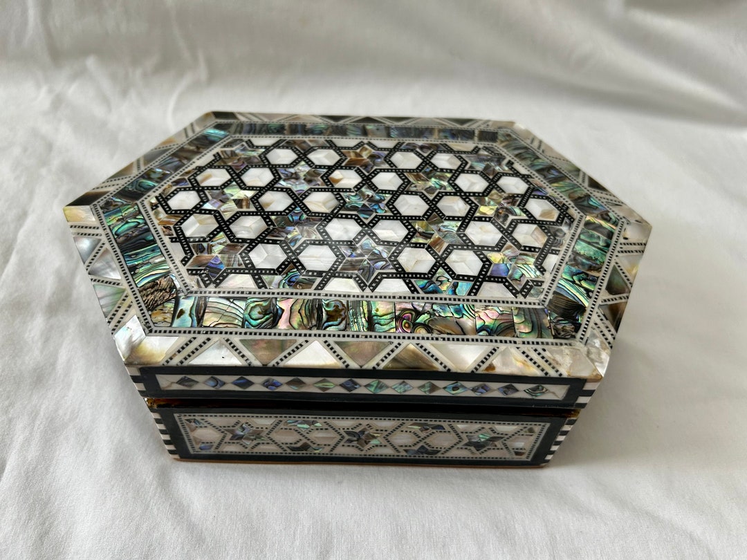 Egyptian Beech Wood Mother of Pearl Paua Shell Inlaid Hexagon Jewelry ...