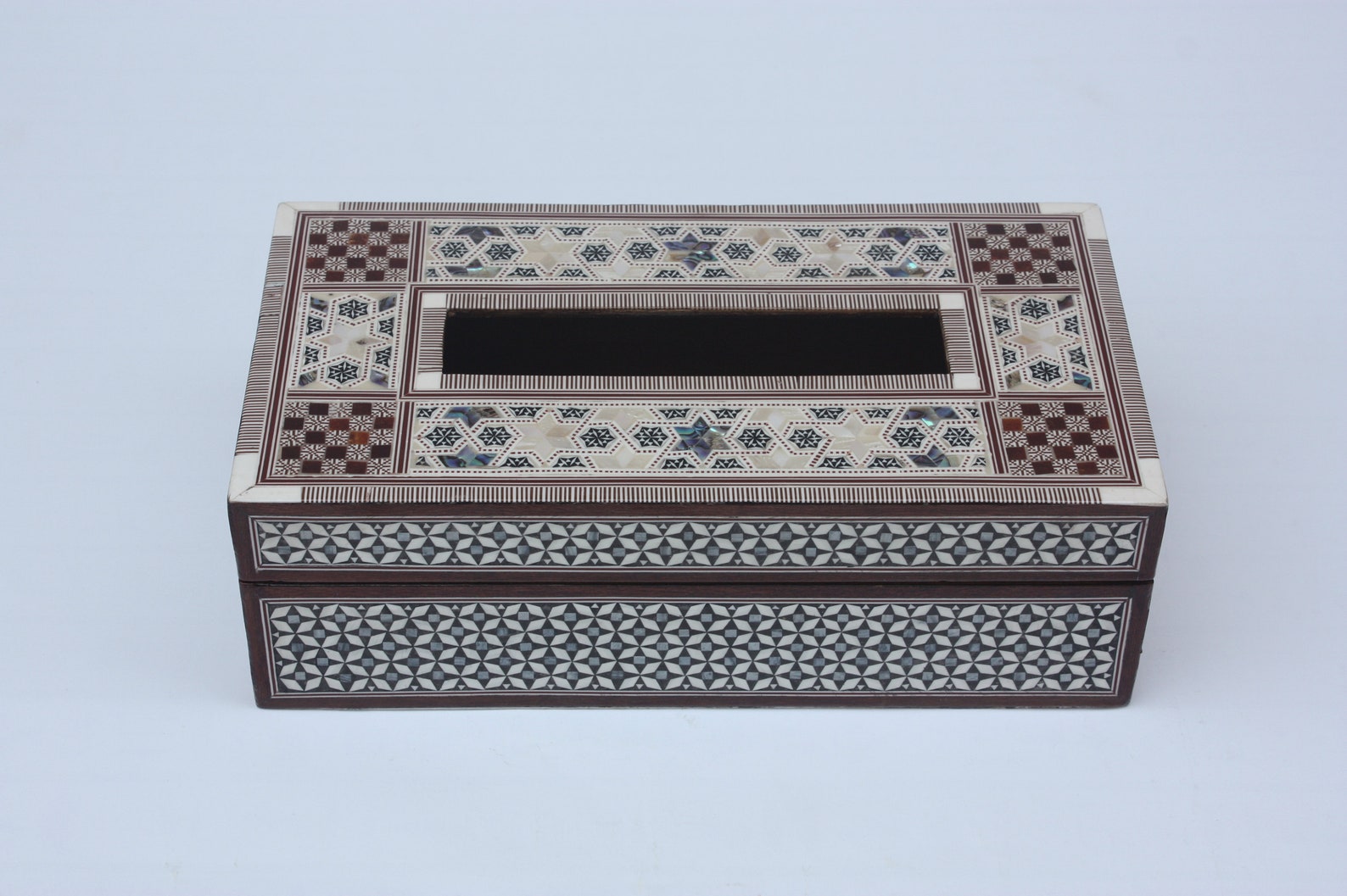 Egyptian Inlaid Handmade Mother of Pearl Paua Shell Tissue Box 11.4" X ...