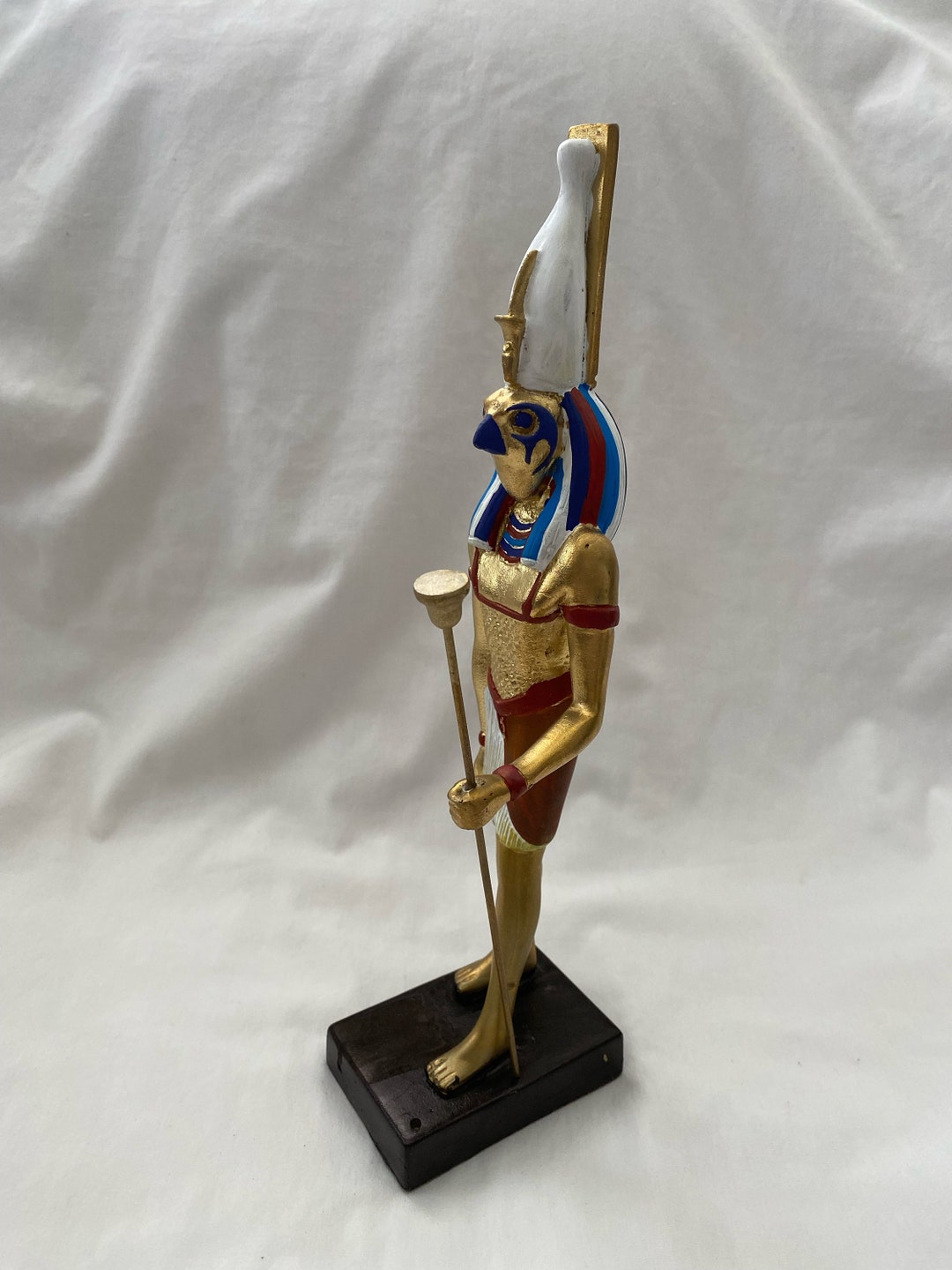 Egyptian Large Horus Statue Resin Gold Black White Figurine Staff 13 ...
