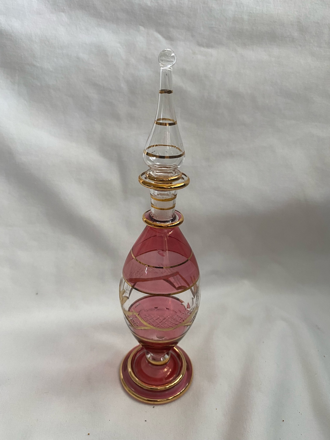 Egyptian Glass Gold Accent Perfume Bottle Mouth Blown Red Blue Green 7 ...