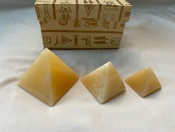 Egyptian Alabaster Stone Pyramid Set Handmade Plain or With | Etsy