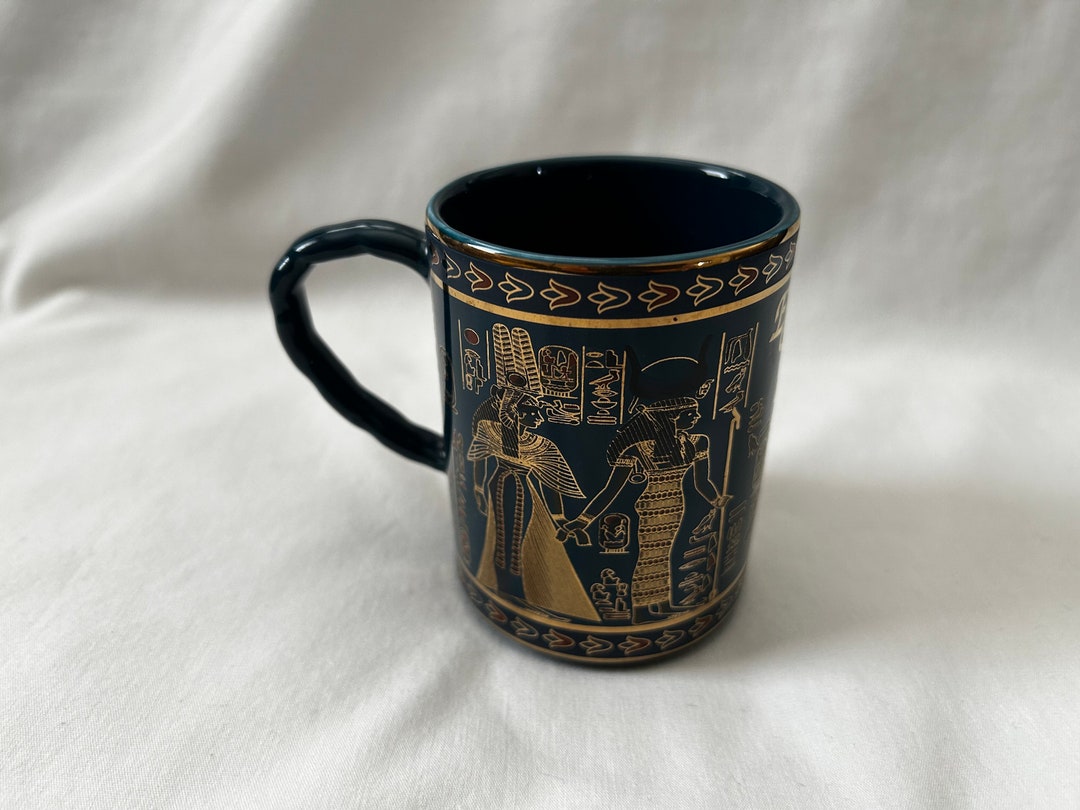 Egyptian Porcelain Mug Collectible Blue Black Isis Nefertari # 4036 ...