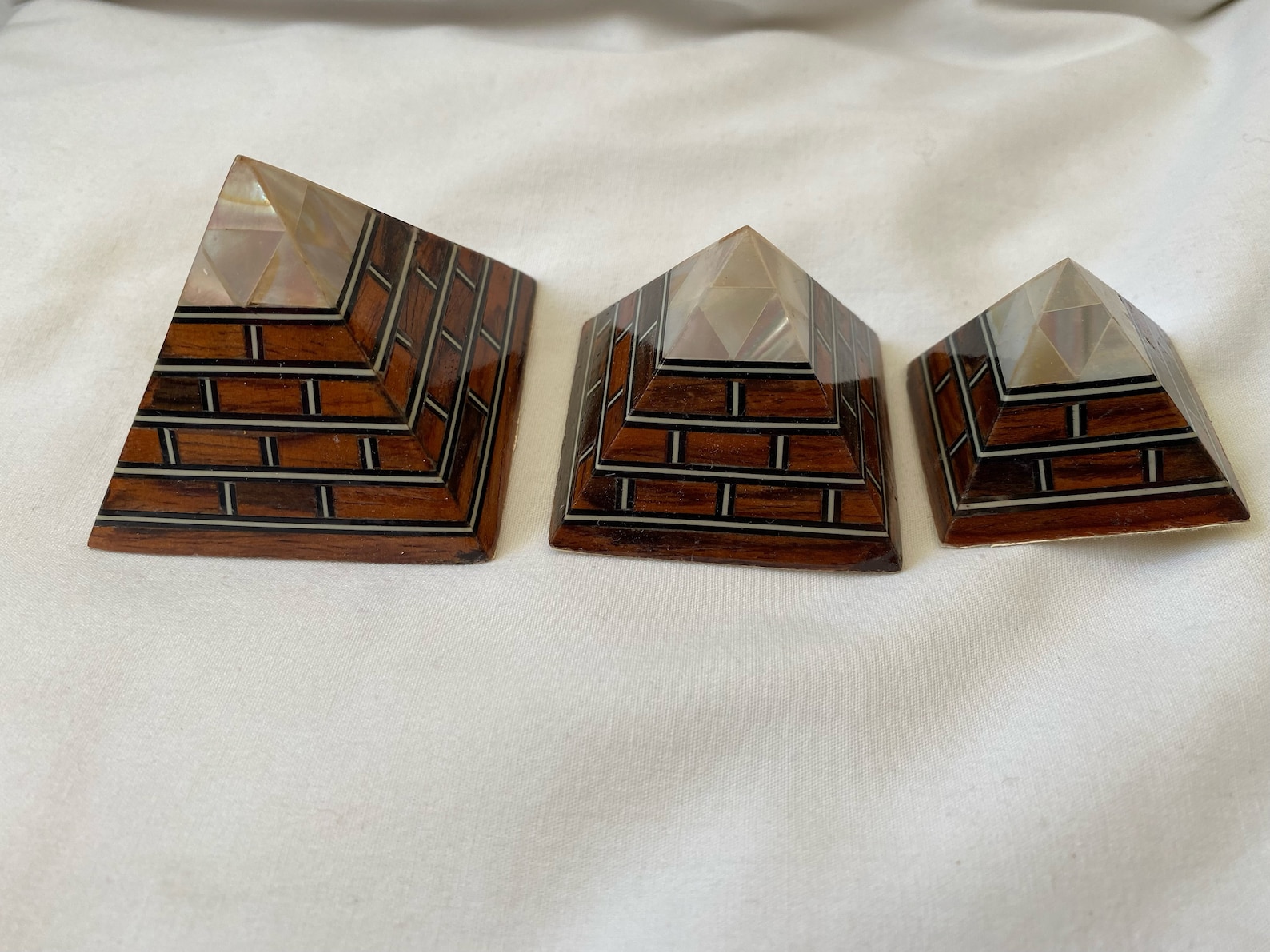 Small Egyptian Wooden Pyramid Set Inlaid Pau Shell Brown 3 - Etsy