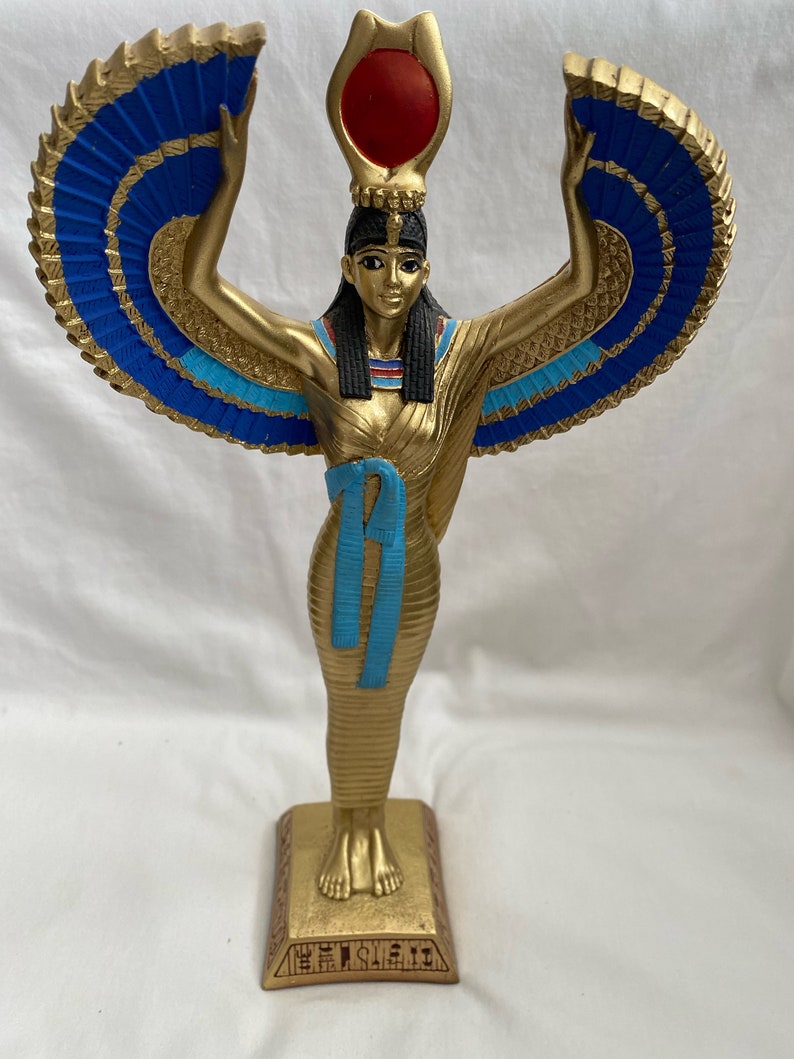 Egyptian Winged Goddess Isis Statue Resin Gold Multi-color 12.25" # 504 ...