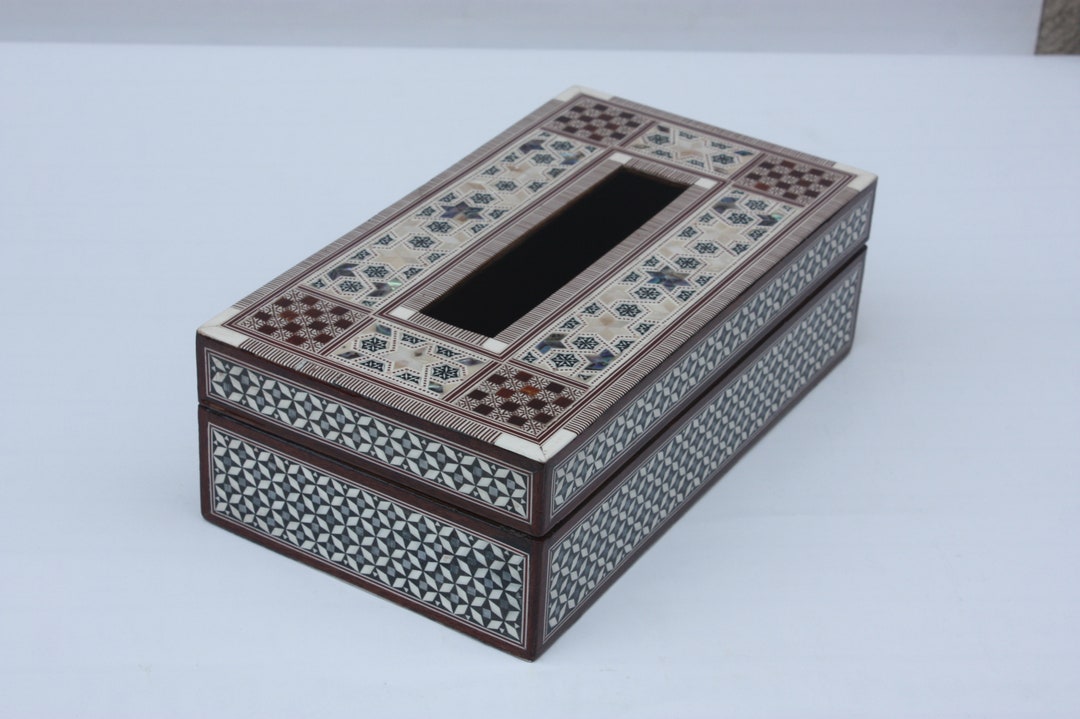 Egyptian Inlaid Handmade Mother of Pearl Paua Shell Tissue Box 11.4 X 6 ...