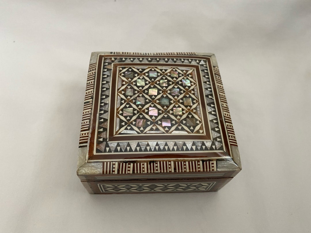 Egyptian Inlaid Wooden Square Mother of Pearl Beech Wood Shell Jewelry ...