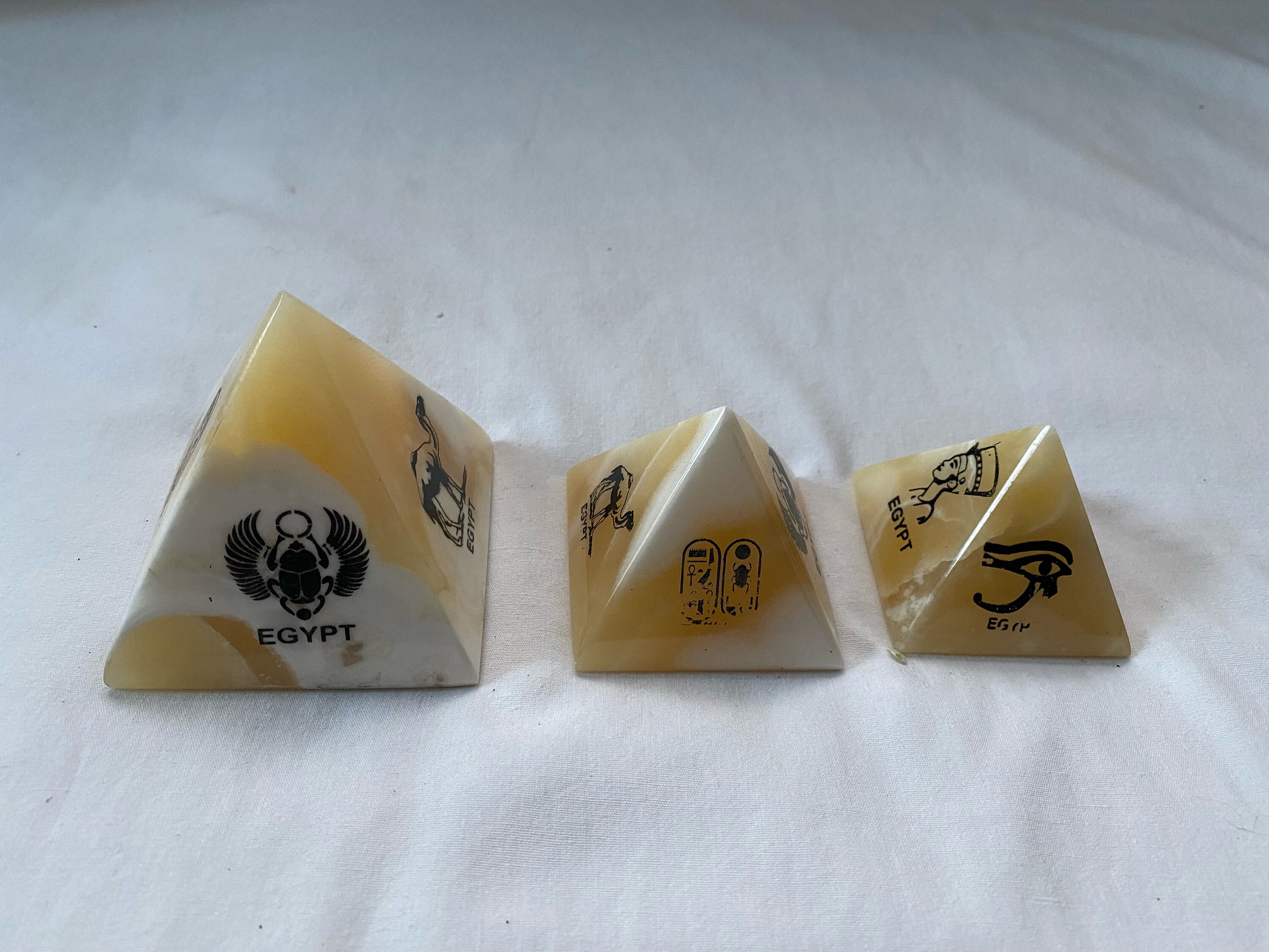 Egyptian Alabaster Stone Pyramid Set Handmade Plain or With - Etsy