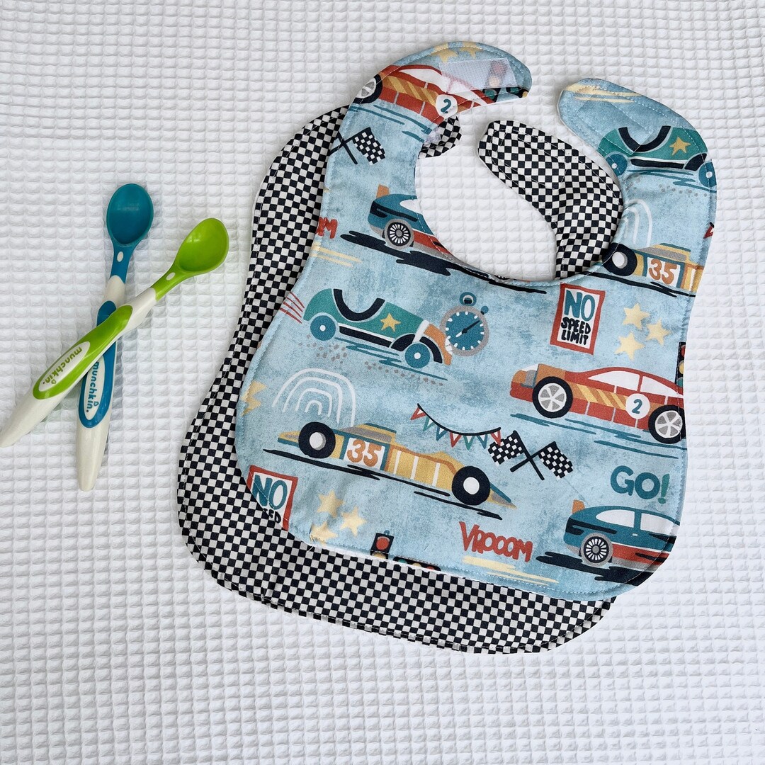Race Car Baby Bib Set: Sky Blue & Checkered Finish Line - Etsy