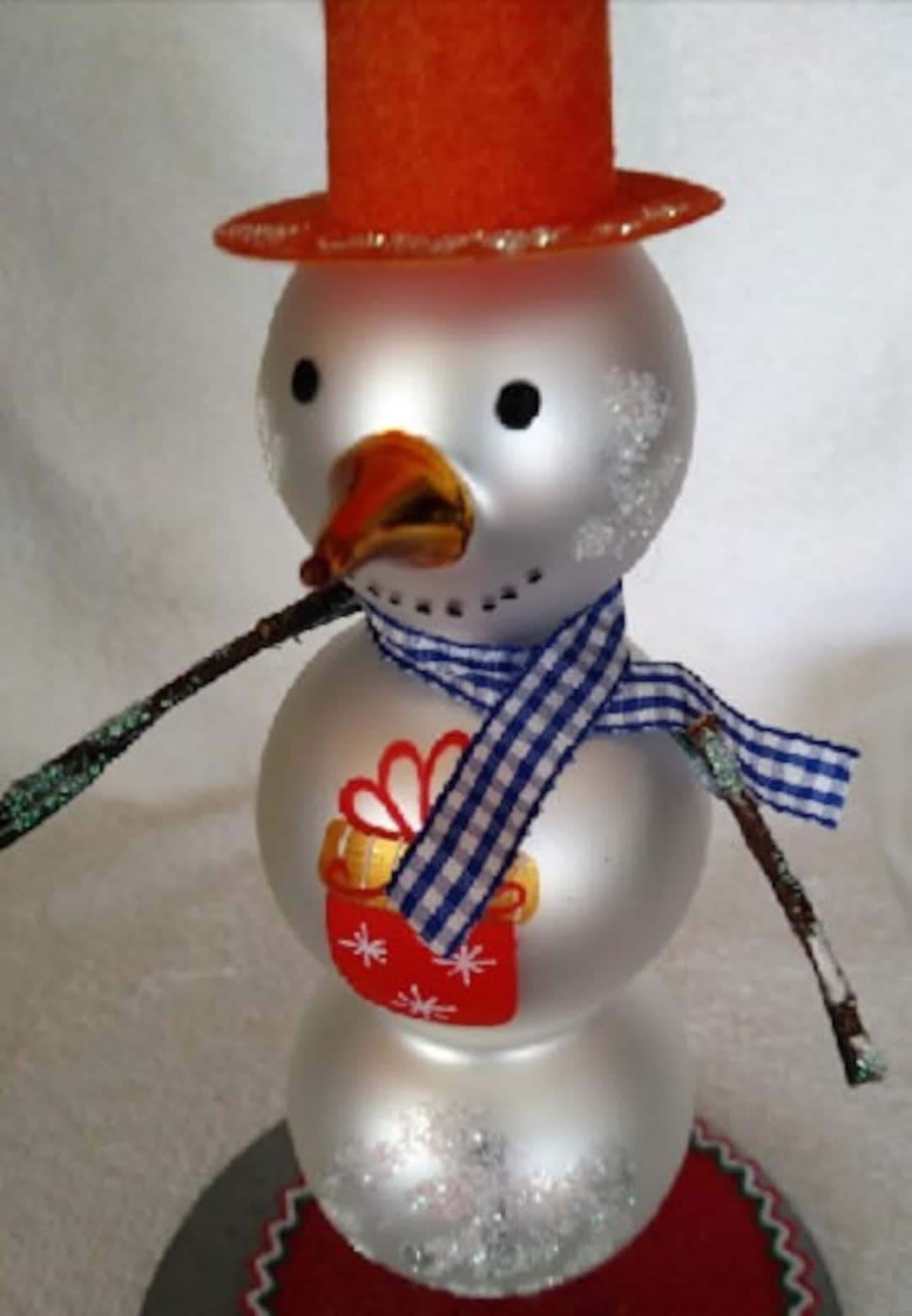 NEW Italian Blown Glass Orange Snowman With Christmas Present Ornament ...