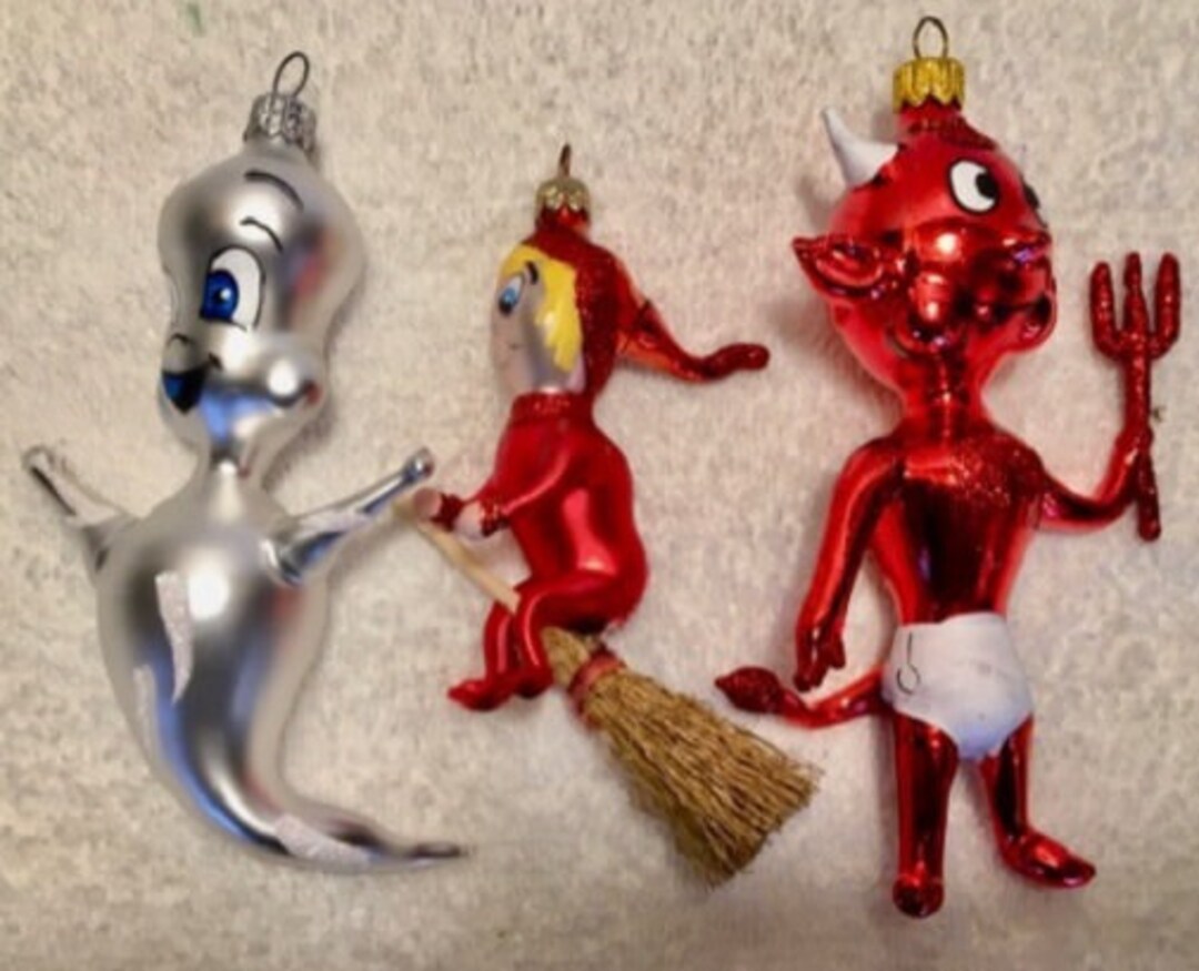 Beautiful NEW Italian Blown Glass Casper Wendy and Hot Stuff Christmas ...