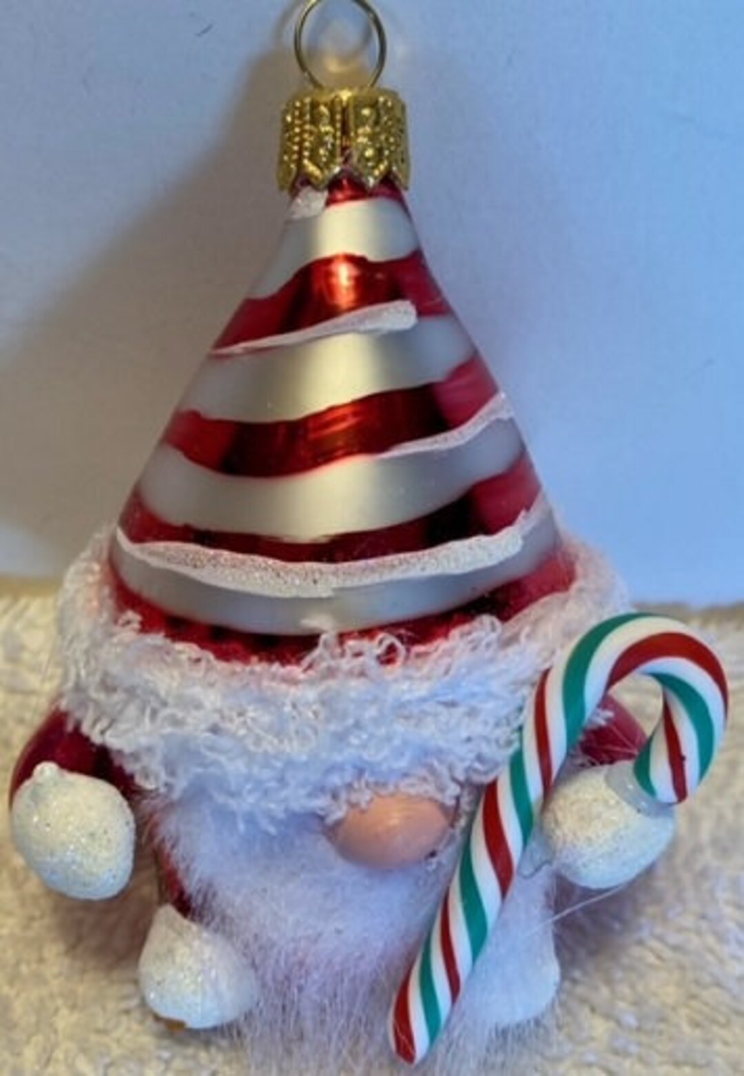 Beautiful New Italian Blown Glass Red & White Gnome Christmas Ornament ...