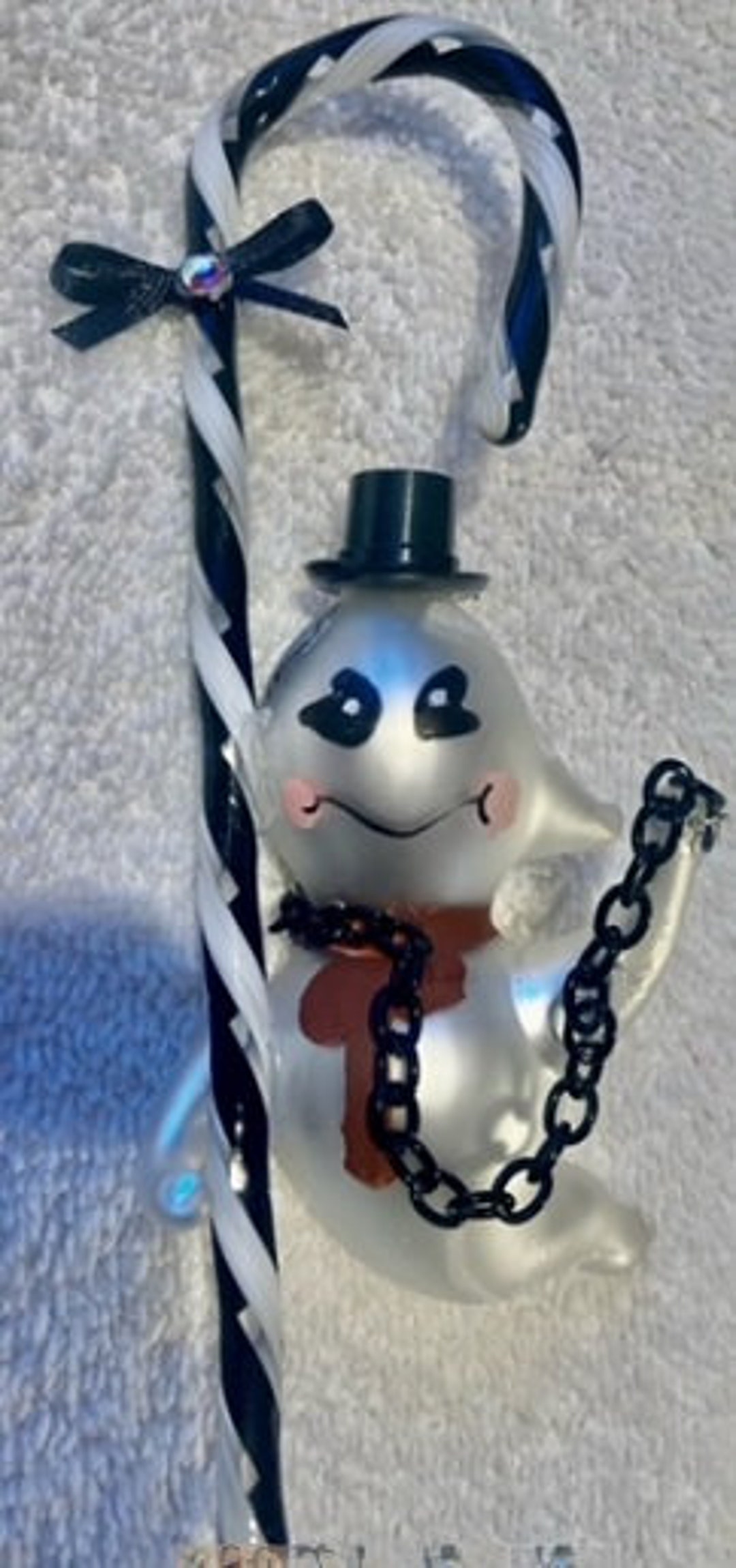 New Italian Blown Glass Slip Slidin’ Ghost Halloween Candy Cane ...