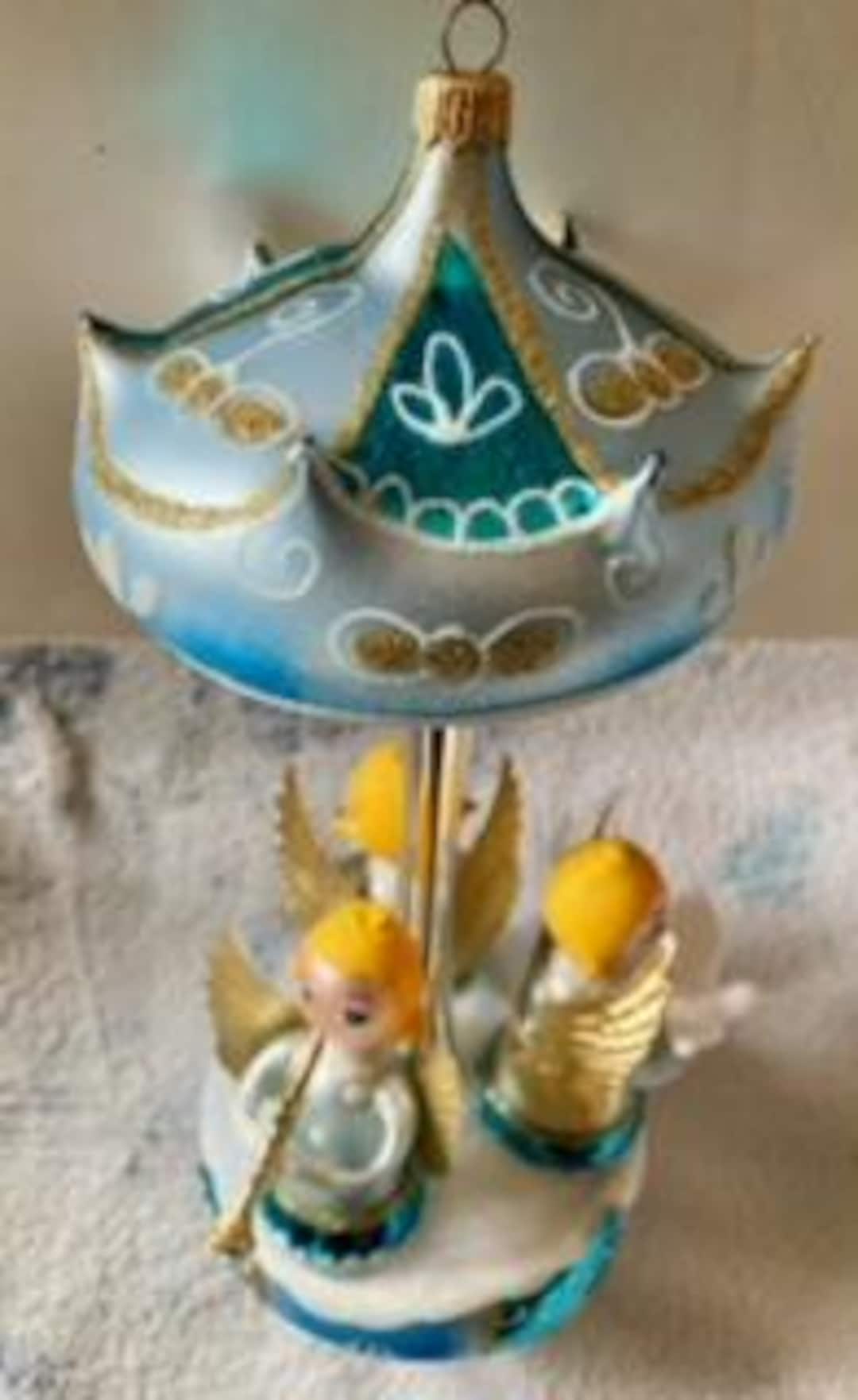 Beautiful New Italian Blown Glass Blue & Silver Angel Carousel ...