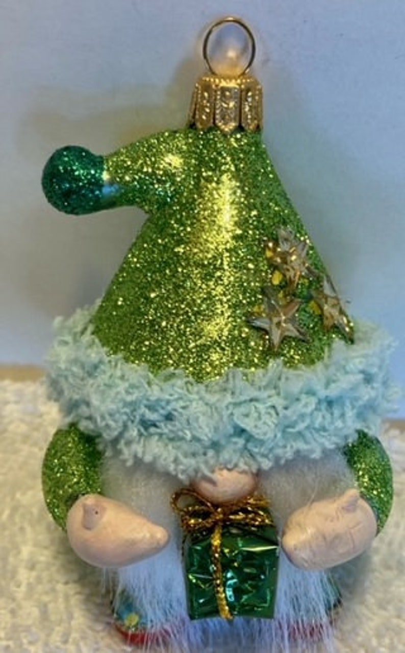 Beautiful New Italian Blown Glass Green Gnome With Present Christmas ...