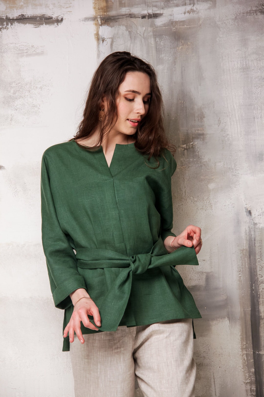 Green Linen Shirt,linen Womens Shirt,green Linen Blouse,organic Womens ...