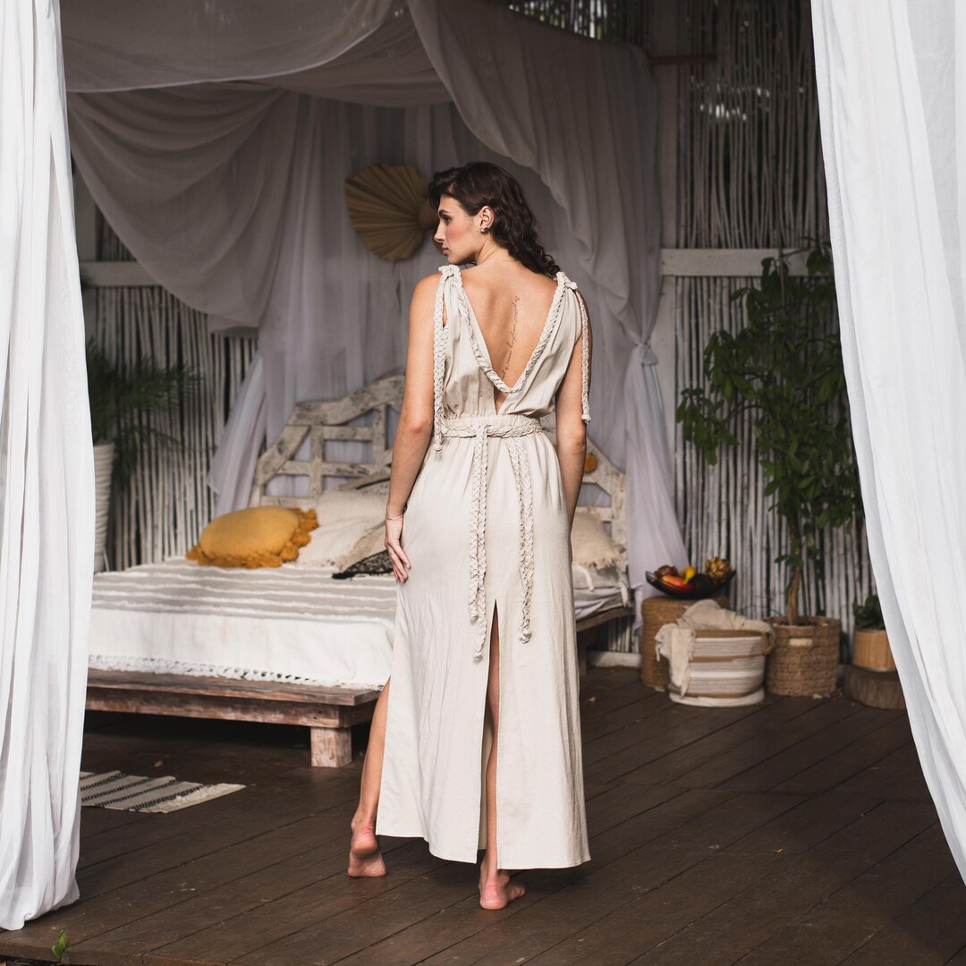 Linen Greek Dress Women, Priestess Dress, Wedding Guest Dress Linen ...