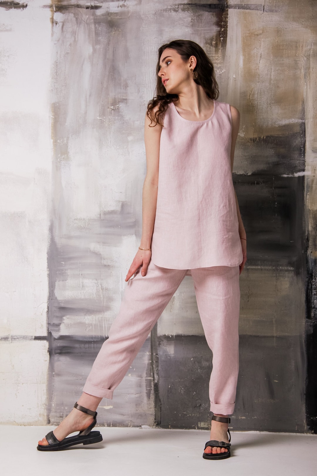 Linen Summer Set, Linen Pants Suit, Linen Loungewear Set, Linen Top and ...