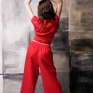 Linen Pants With Pockets,red Linen Suit, Linen Two Piece Set, Linen ...