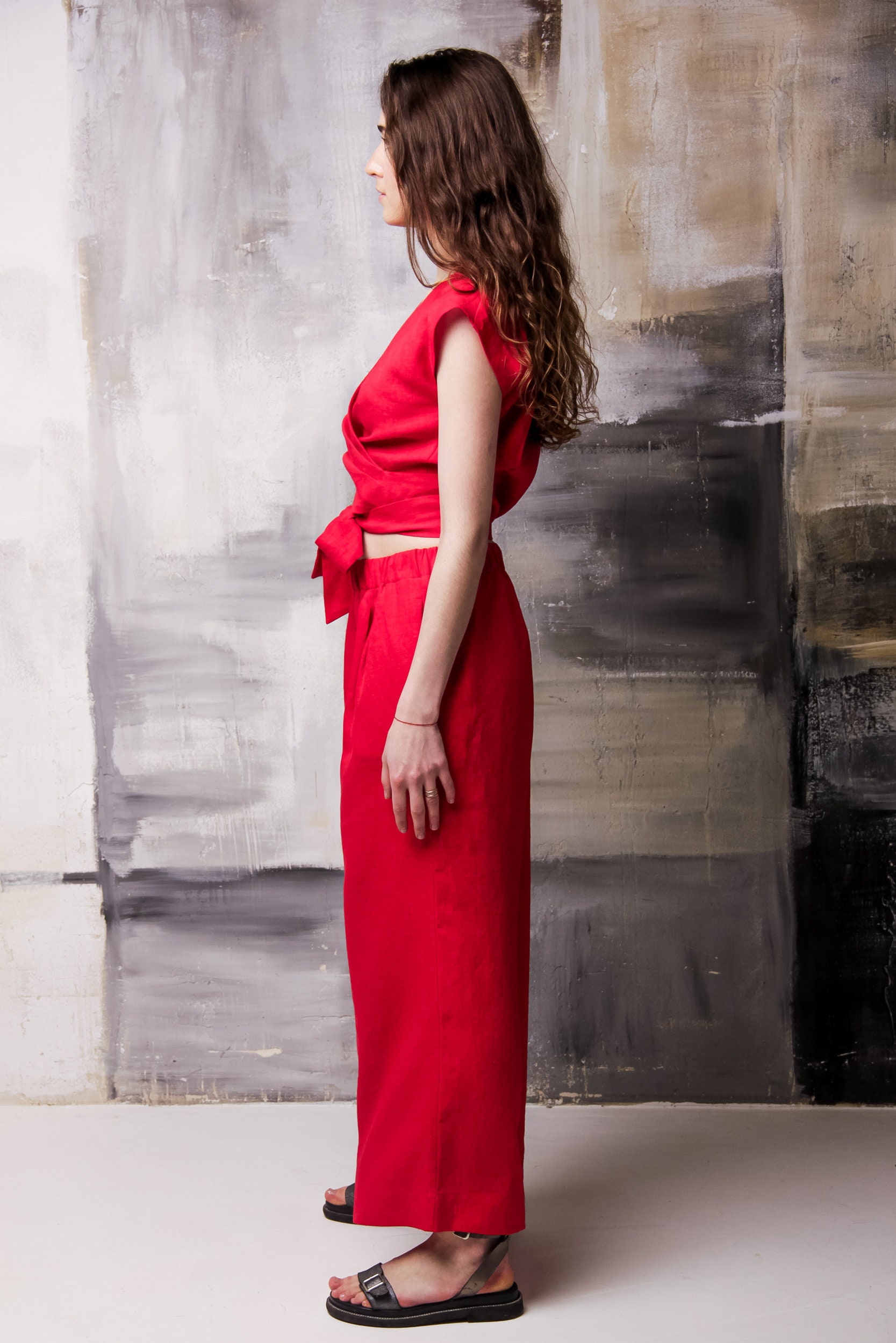 Red Linen Suit Linen Two Piece Set Linen Suit Women Crop - Etsy