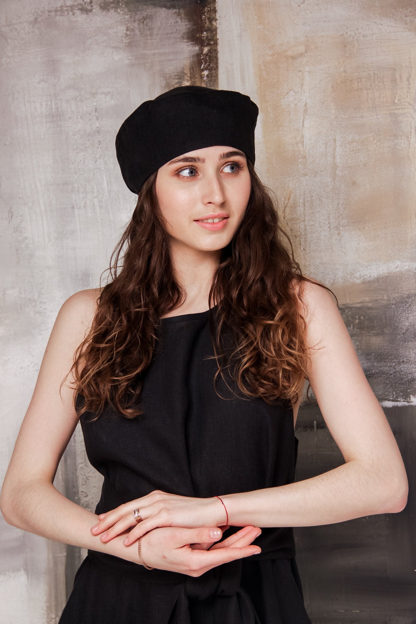 Linen Beret, Black Beret for Women, French Beret for Women, Mini Beret ...
