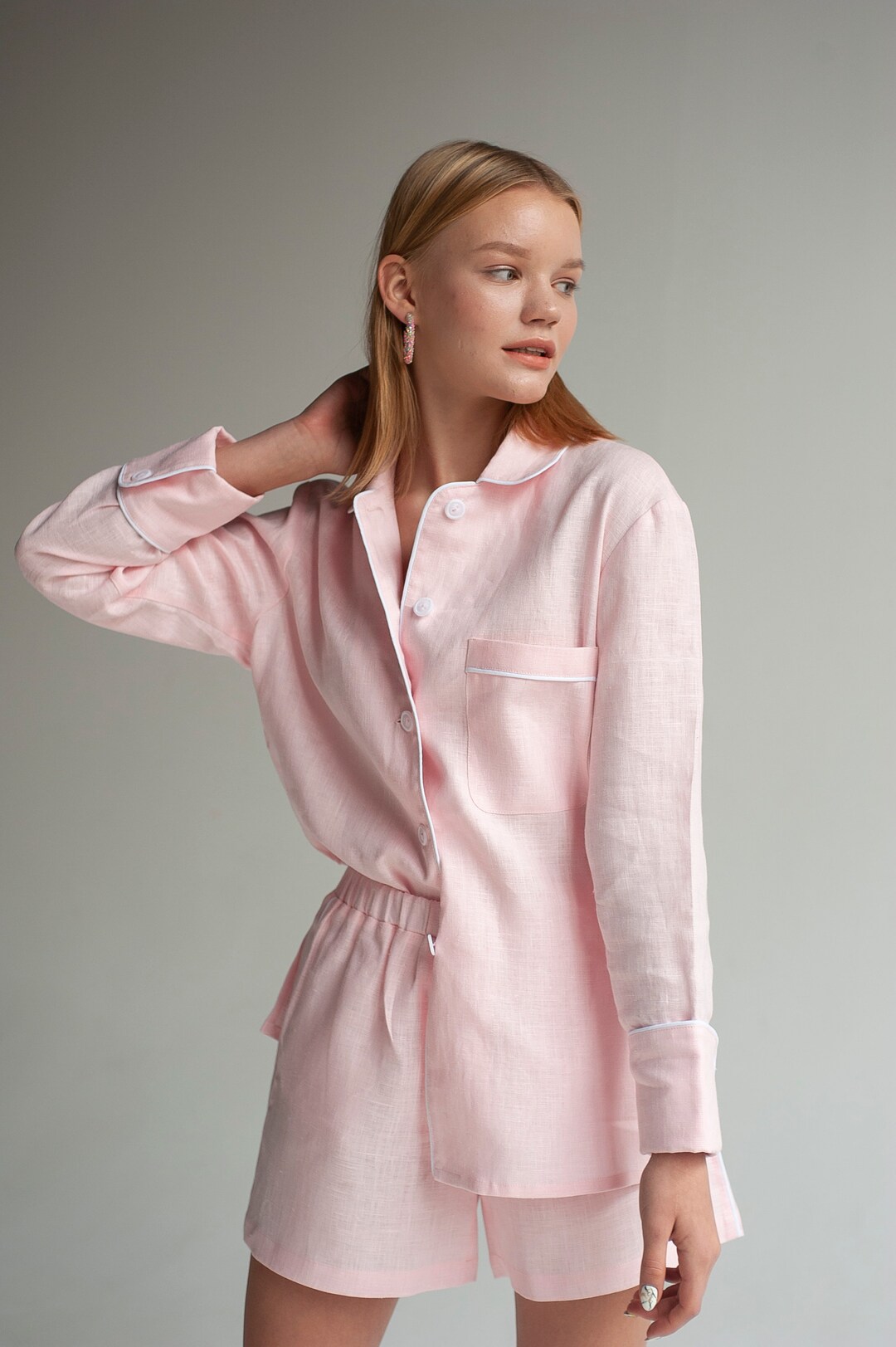 Linen Shirt and Short Set, Two Piece Set Women Summer, Linen Two Piece ...