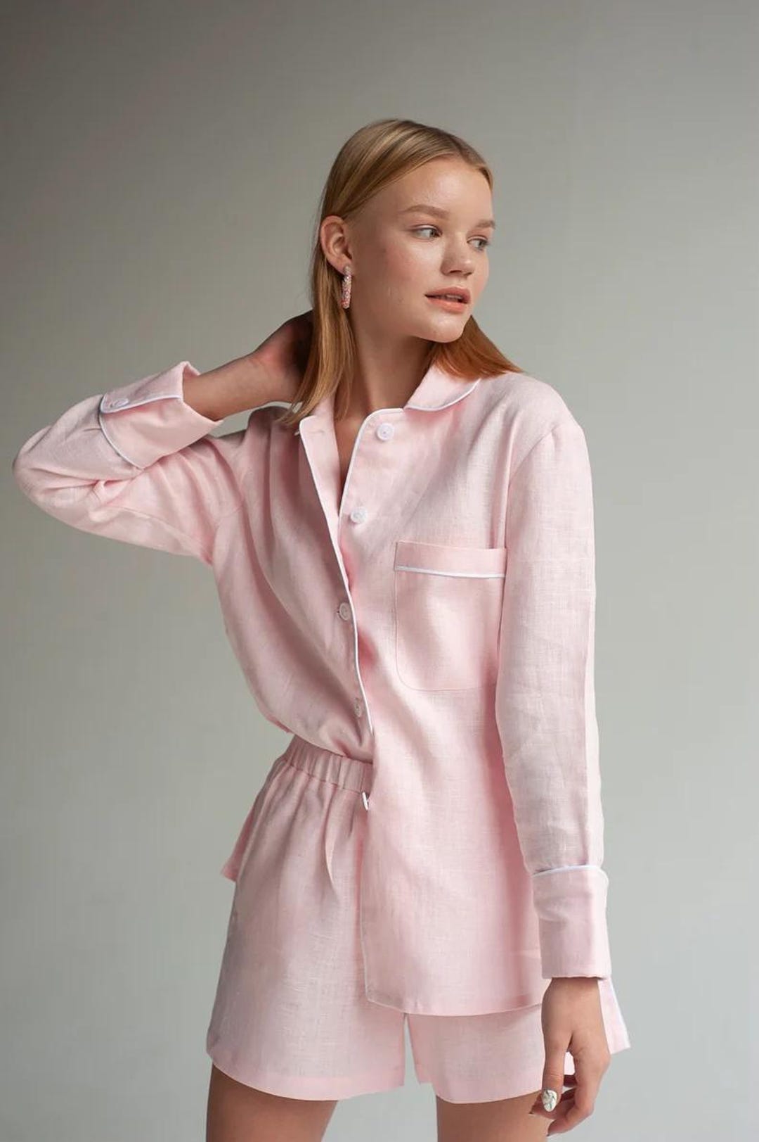 Linen Summer Set, Summer Loungewear, Stripped Shirt Womens, Linen Top ...