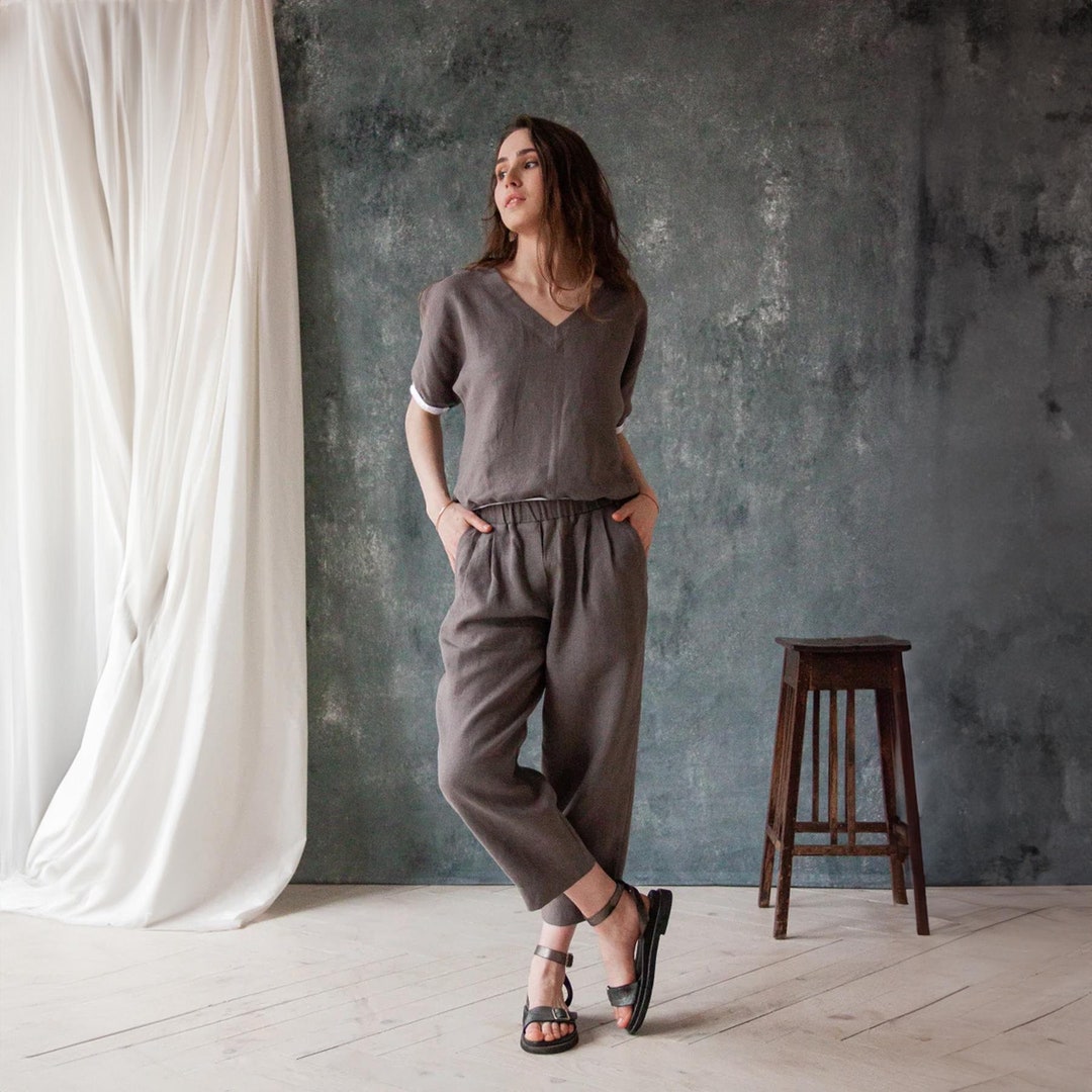 Linen Set Clothing,womens Linen Set,linen Pants Women,loose Pants Women ...