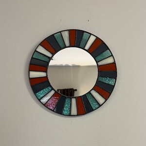 Stained Glass Mirror- Terra Cotta , Charcoal, Bone and Blue Multi Color ...
