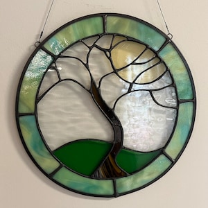 Stained Glass Pattern- Digital Download- Round Tree With Moon - Etsy