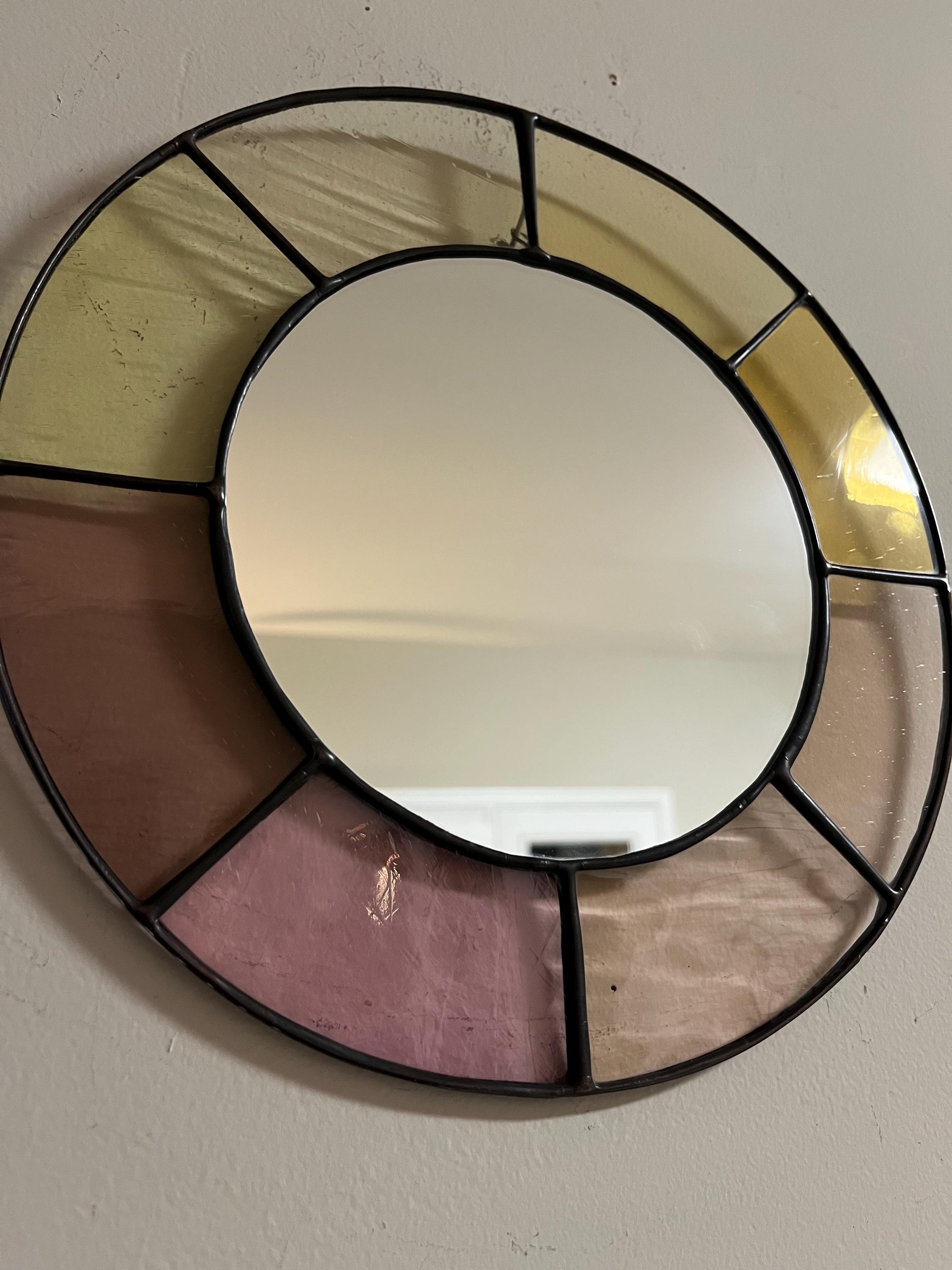The Yellow One- Stained Glass Mirror- Pastel Shades of Yellow Pink and ...
