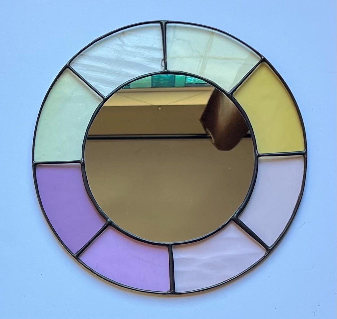 The Yellow One- Stained Glass Mirror- Pastel Shades of Yellow Pink and ...