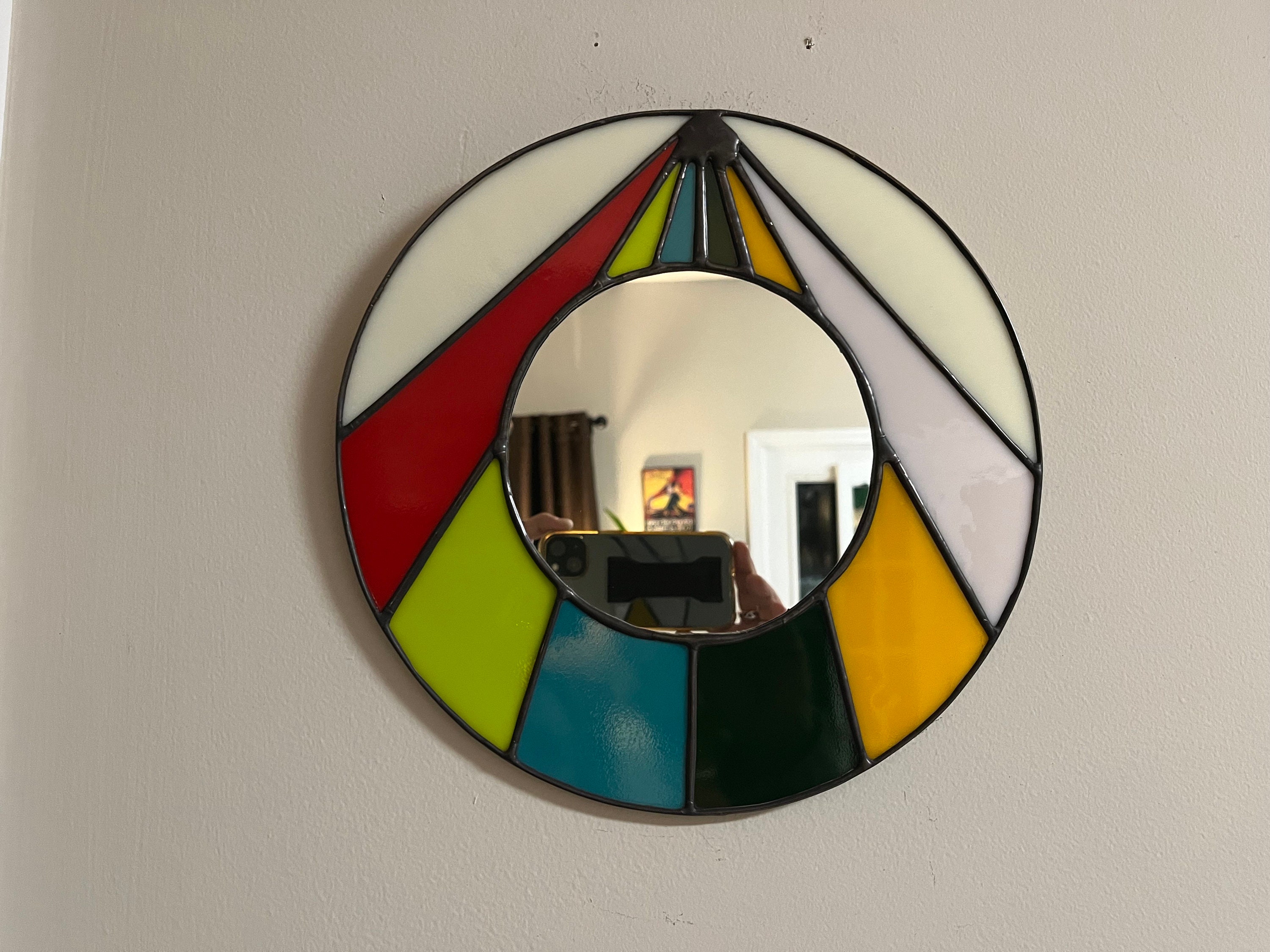 Stained Glass Mirror Mid Century Modern Mirror, Multi Color and Ivory ...