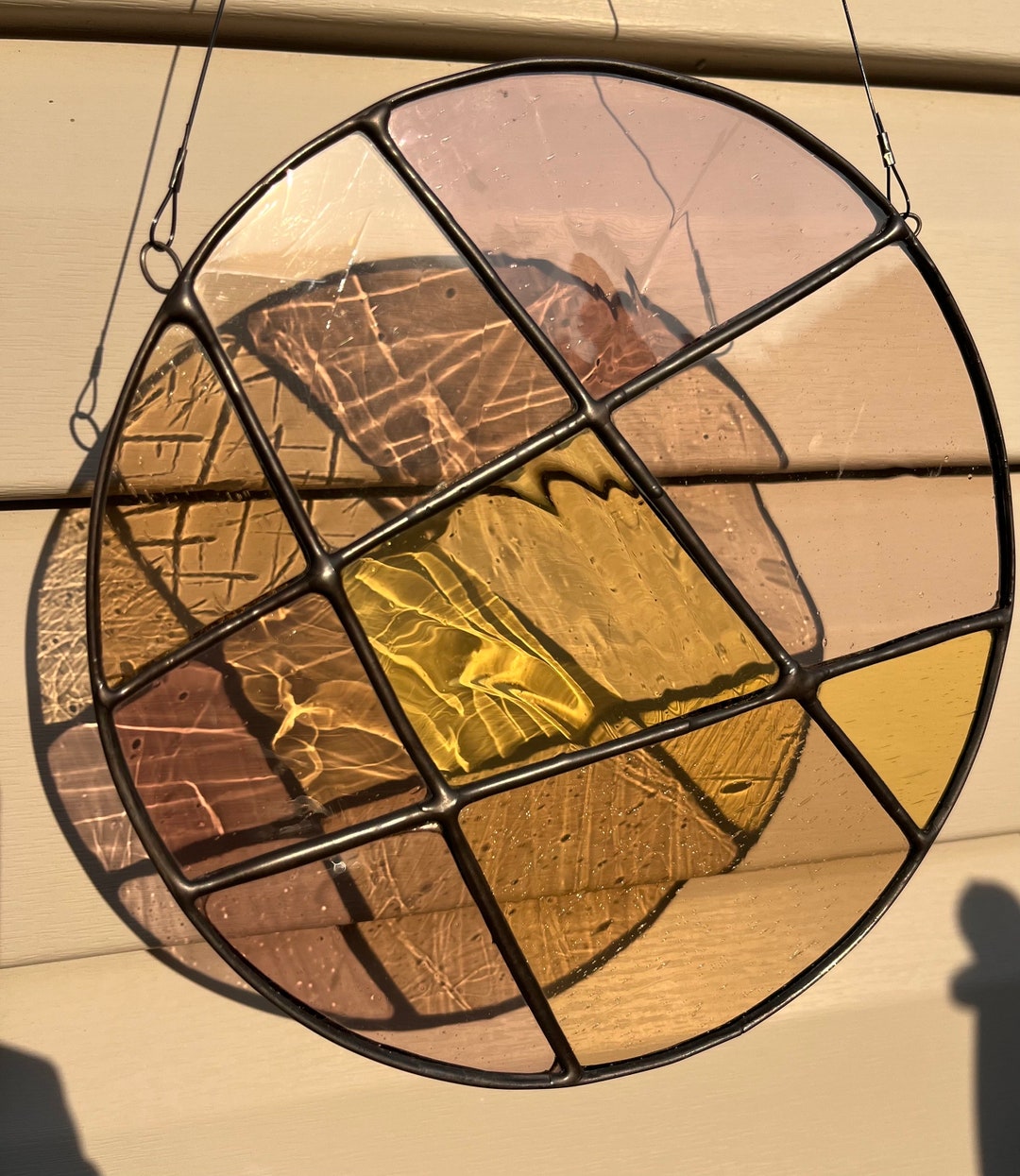 Stained Glass Round Abstract Panel Suncatcher - Etsy