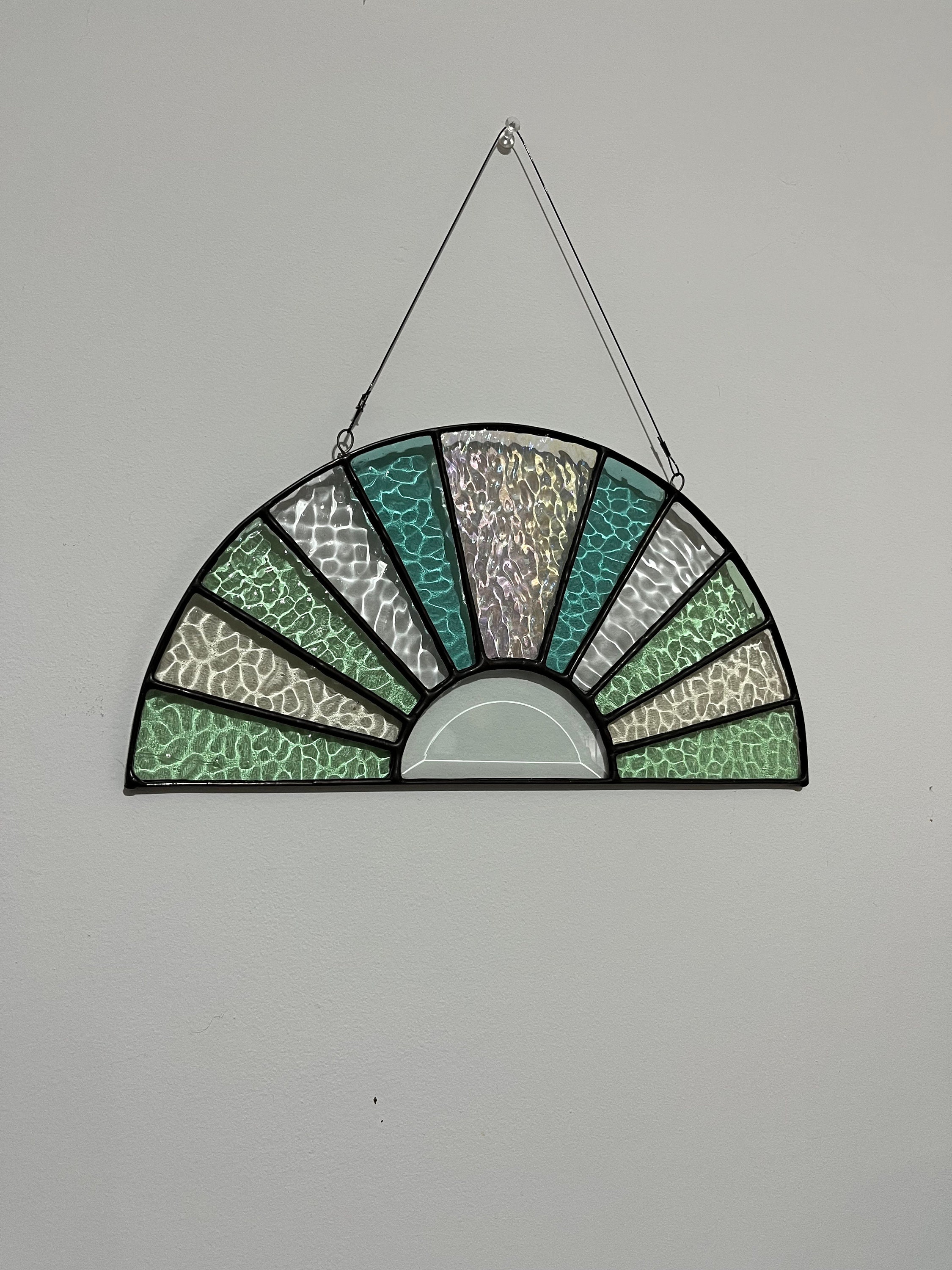 Stained Glass Panel Burst Series Semicircle With Bevel Green/yellow ...