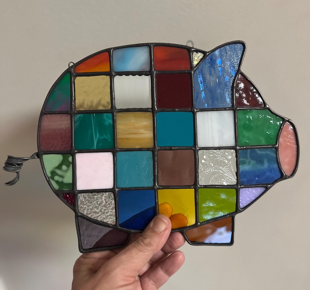 Stained Glass Pig- Patchwork Multi Color - Etsy