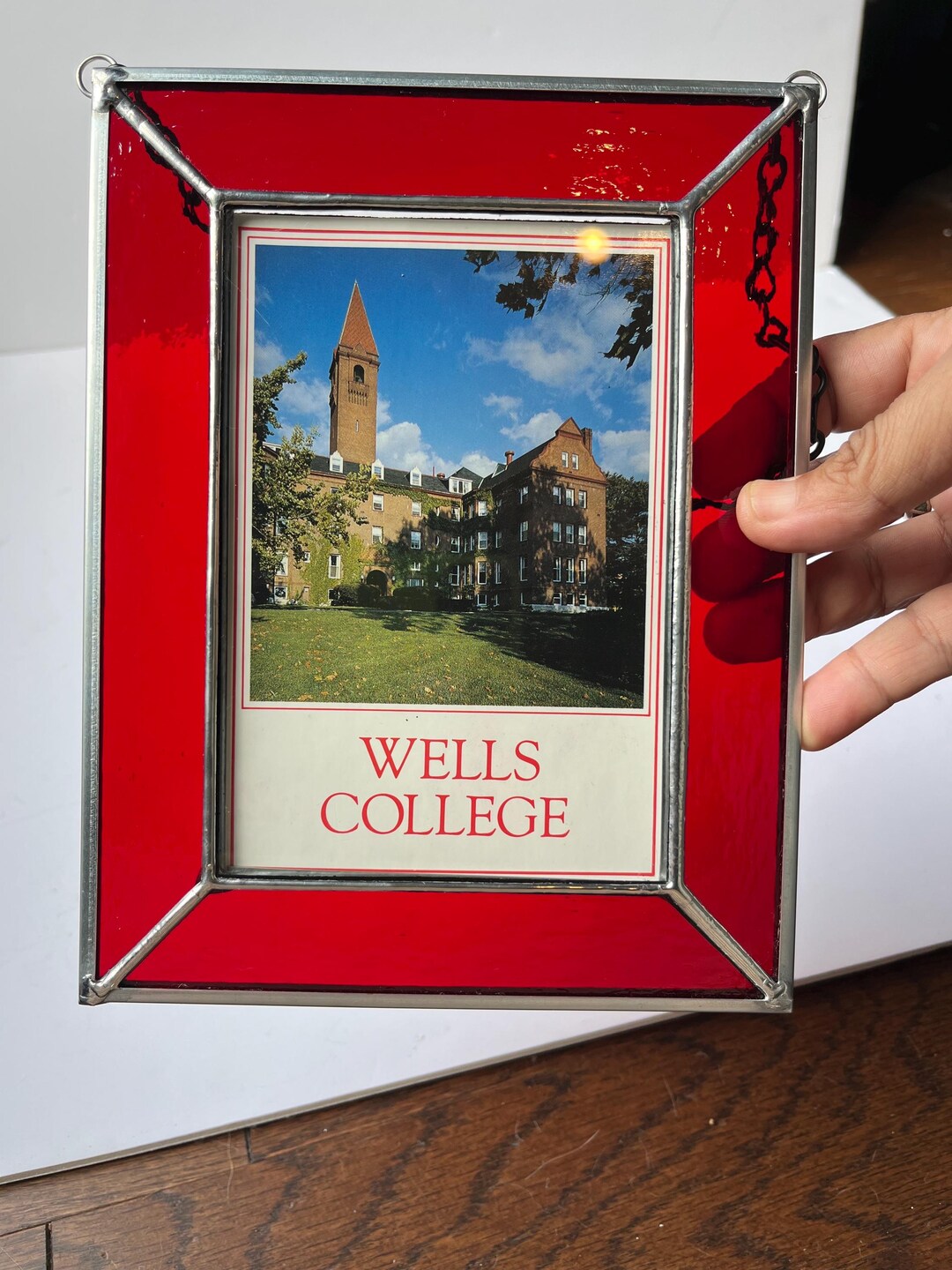 Stained Glass Hanging Frame With Wells College Postcard- Main&bell ...