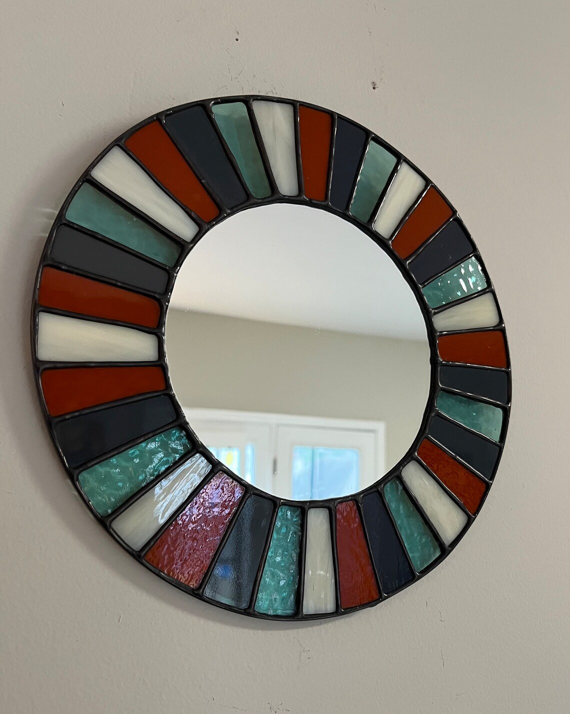 Stained Glass Mirror- Terra Cotta , Charcoal, Bone and Blue Multi Color ...